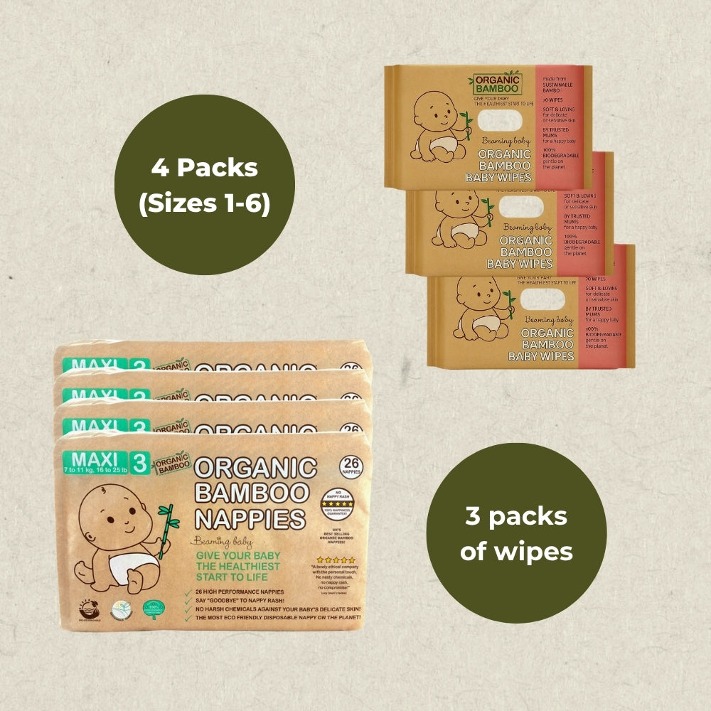 Bamboo Nappies & Wipes Bundle Multipack– Biodegradable, Gentle Baby ...